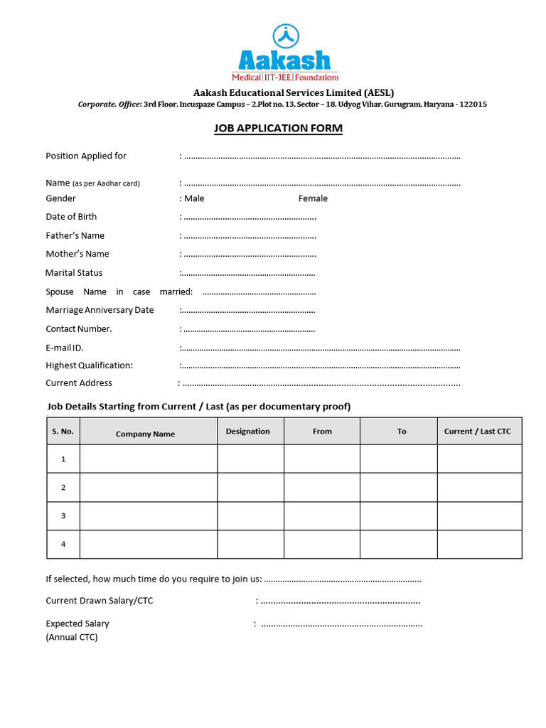 782 Job Application Form - Aakash | PDF | Justice | Crime & Violence