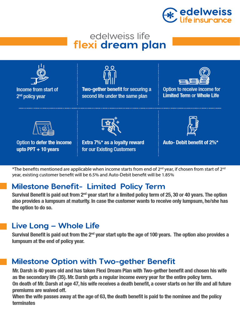 Edelweiss Flexi Dream Plan Overview | PDF | Insurance | Private Sector