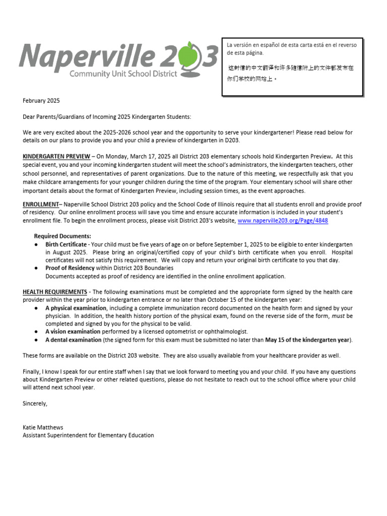 2025-2026 KDG Preview Parent Letter | PDF | Birth Certificate | Kindergarten