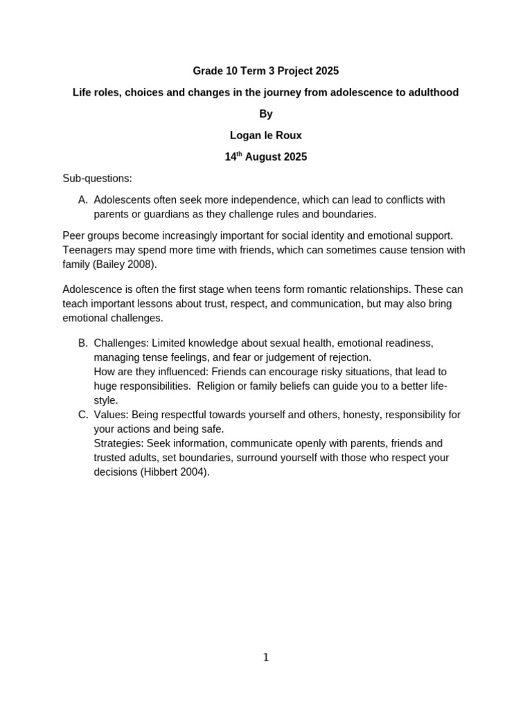 Adolescent Life Roles and Choices Guide | PDF | Adolescence | Friendship