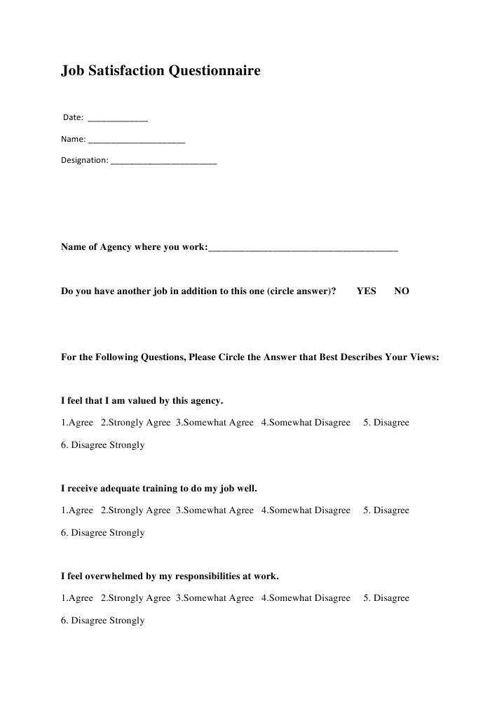 Job Satisfaction Questionnaire | PDF | Behavioural Sciences | Psychology