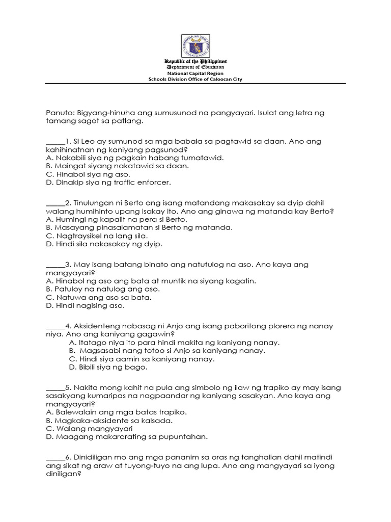 Reading Comprehension Filipino 3 | PDF