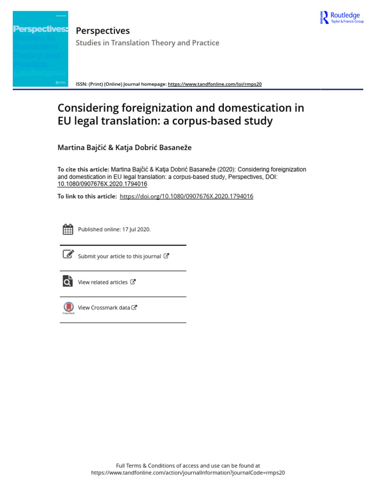 Considering Foreignization and Domestication in EU Legal Translation: A ...