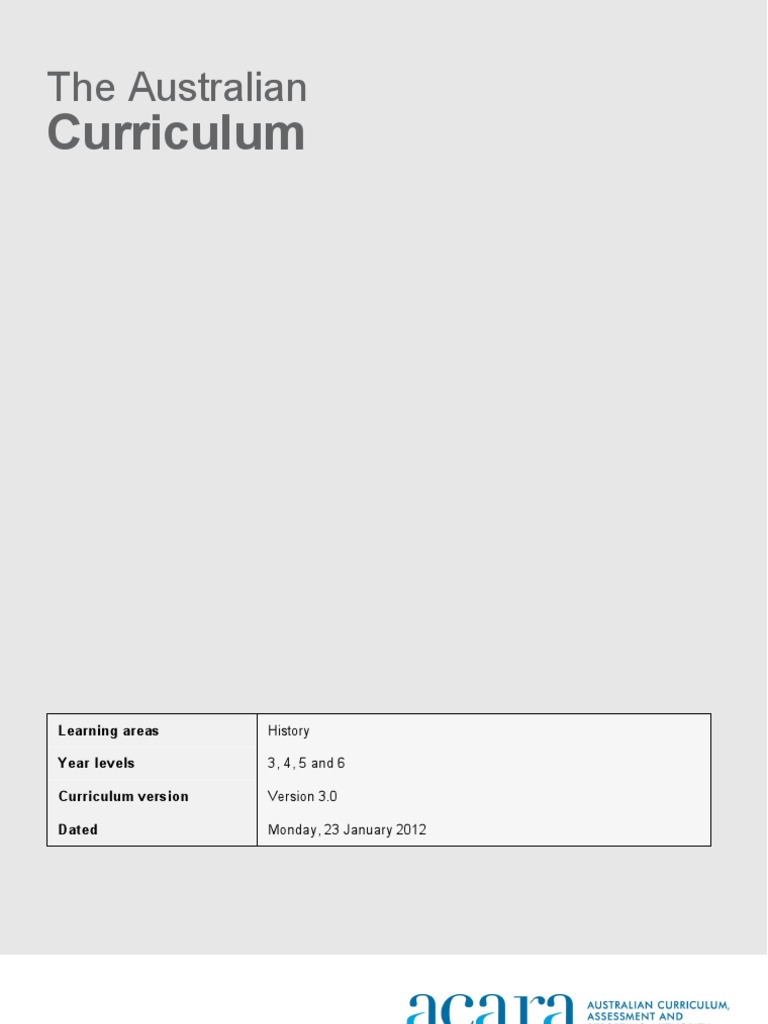 Australian Curriculum History Y3-6 | PDF | Curriculum | Educational ...
