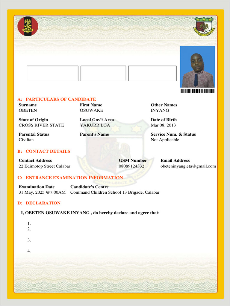 Nms Application Form For Obeten Osuwake Nms-f45110 | PDF
