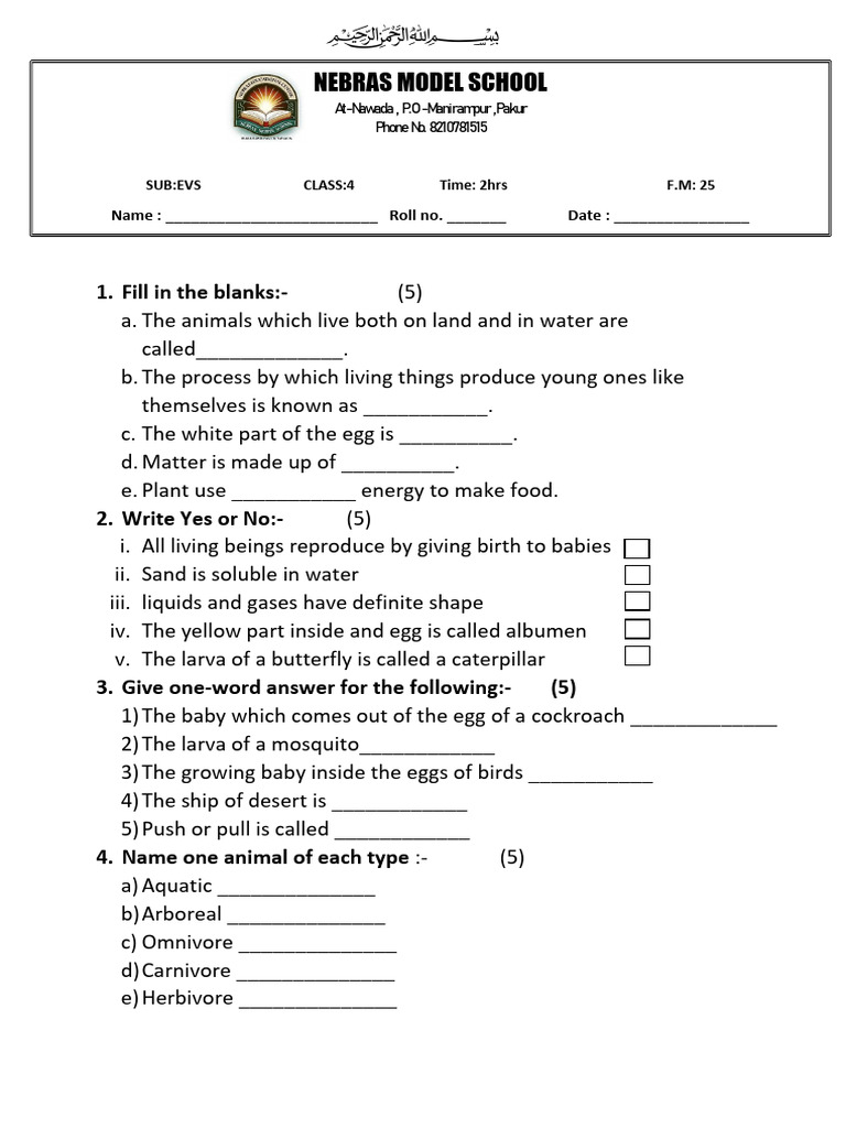 EVS Class 4 Term 2 2025-26 | PDF