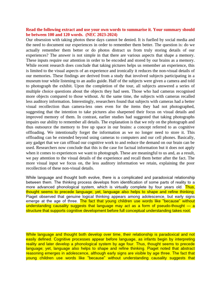 Read The Following Extract and Use Your Own Words To Summarise It | PDF ...
