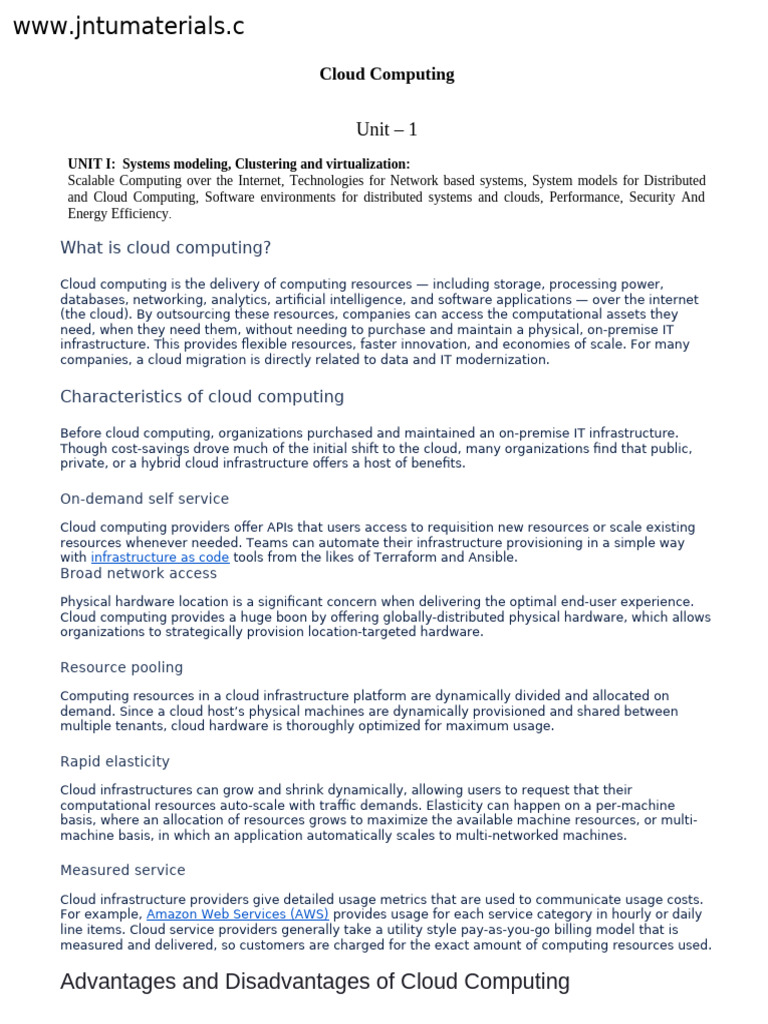 Cloud Computing Unit-1 | PDF | Cloud Computing | Virtual Machine