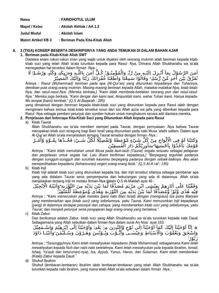 Beriman pada Kitab-Kitab Allah dalam Islam | PDF