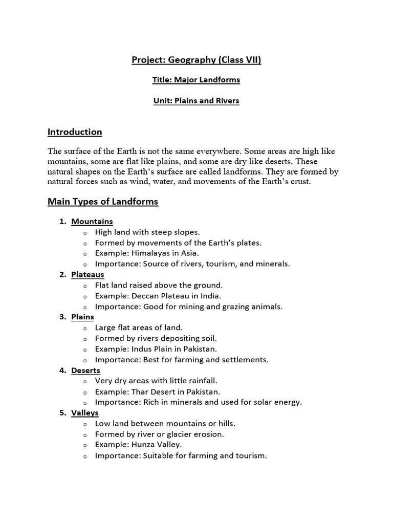 Major Landforms: Types and Impact | PDF | Mountains | Plateau