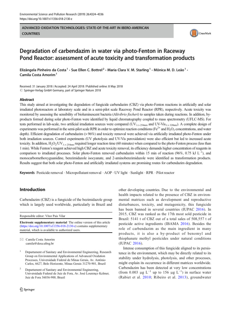 Degradation of Carbendazim in Water Via Photo-photo-Fenton in Raceway ...