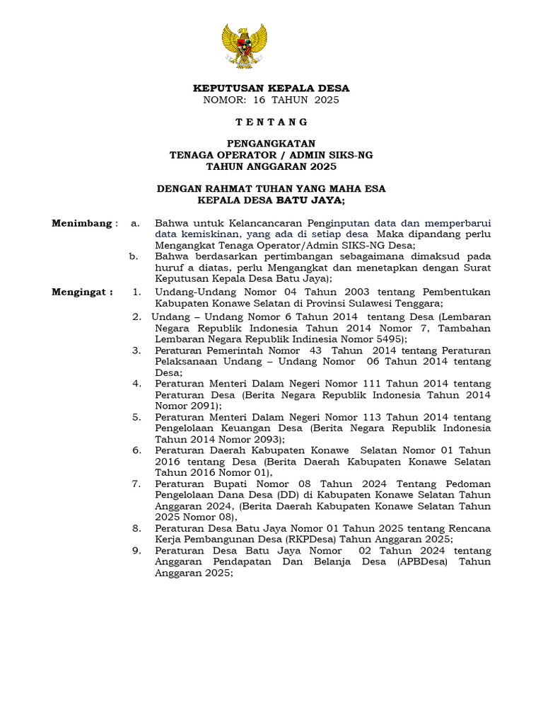 Pengangkatan Tenaga Admin SIKS-NG 2025 | PDF