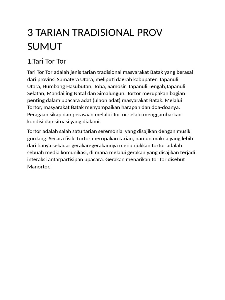 3 Tarian Tradisional Prov Sumut | PDF