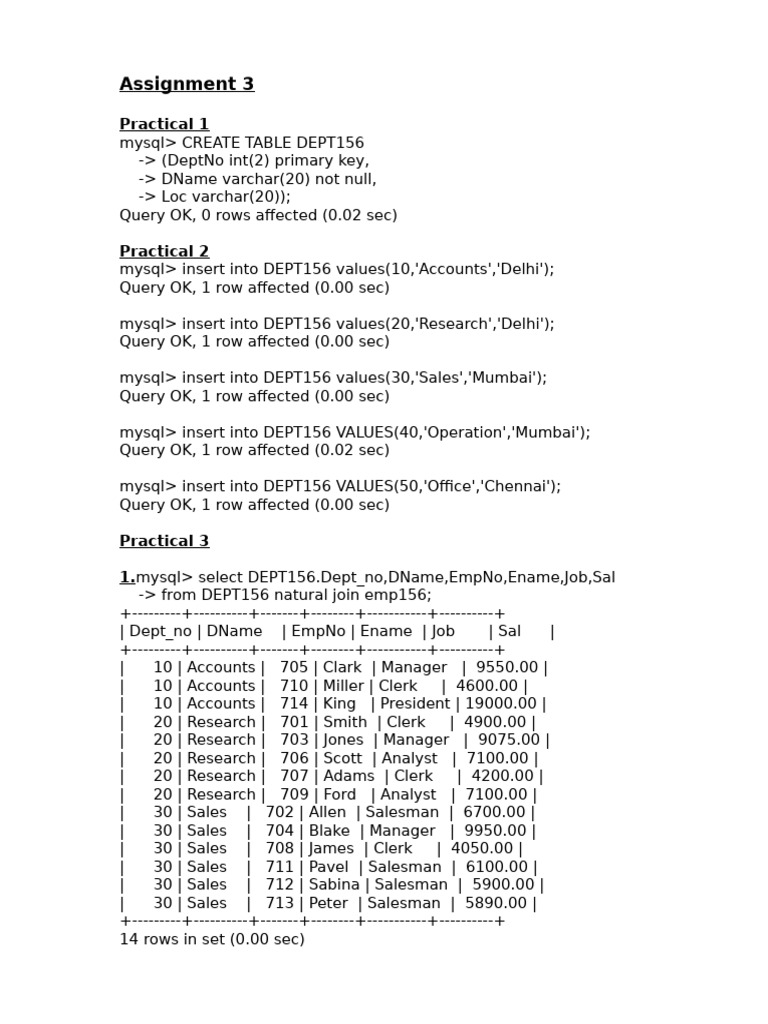 Assignment 3 MySQL Cs Class 12 | PDF | Databases | Data Management