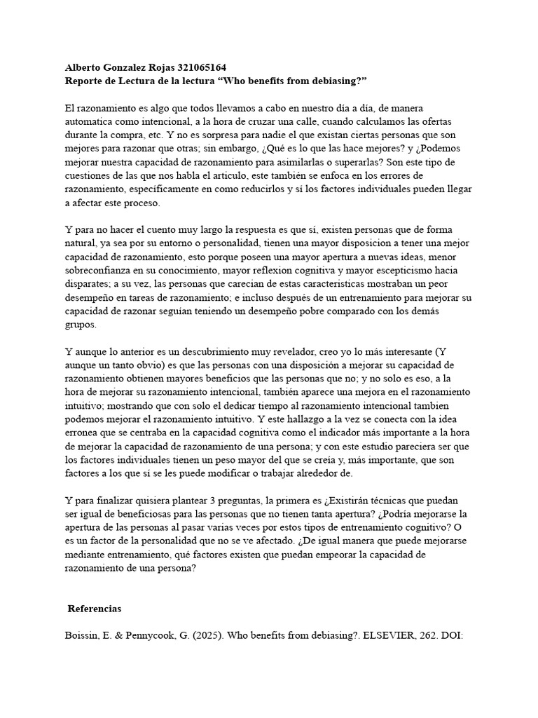 3er Reporte de Lectura | PDF | Conceptos psicologicos | Cognición