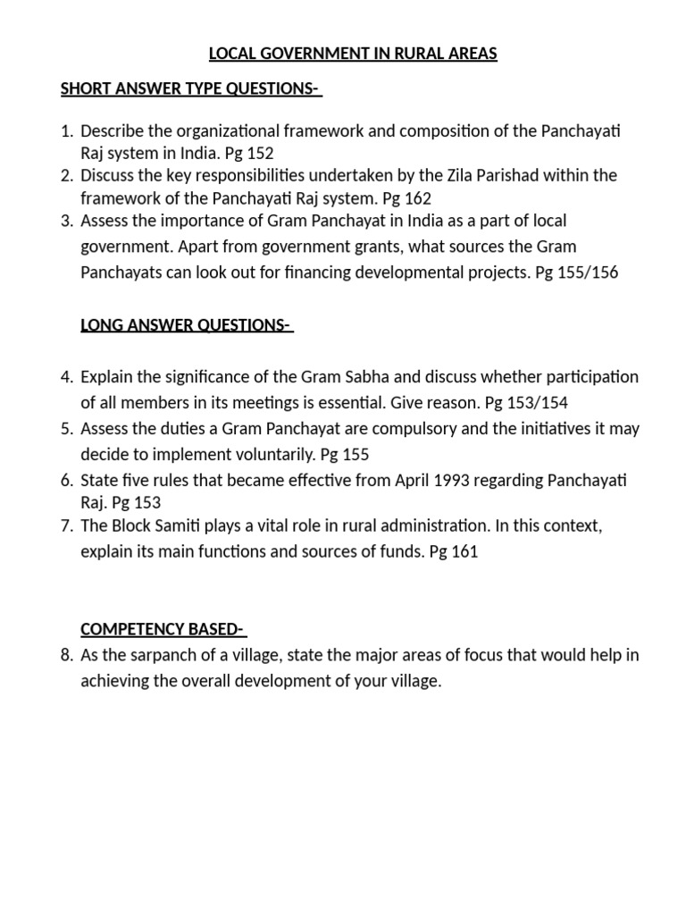 Local Self Government in Rural Areas | PDF
