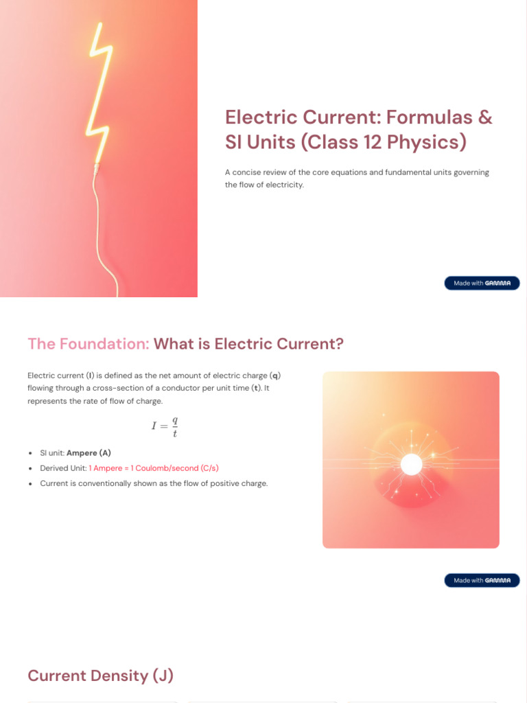 Electric Current Formulas and SI Units Class 12 Physics | PDF ...