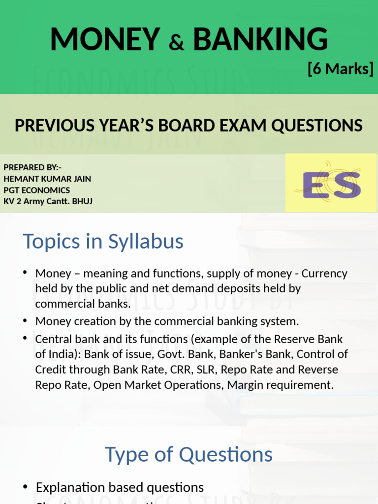 Money and Banking Exam Questions Guide | PDF | Reserve Bank Of India ...