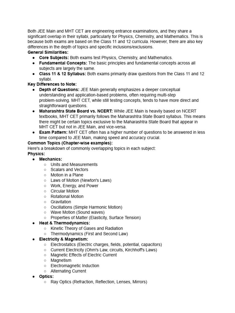 Similar Topics in Jee Mains and MH Cet | PDF | Chemistry | Chemical ...