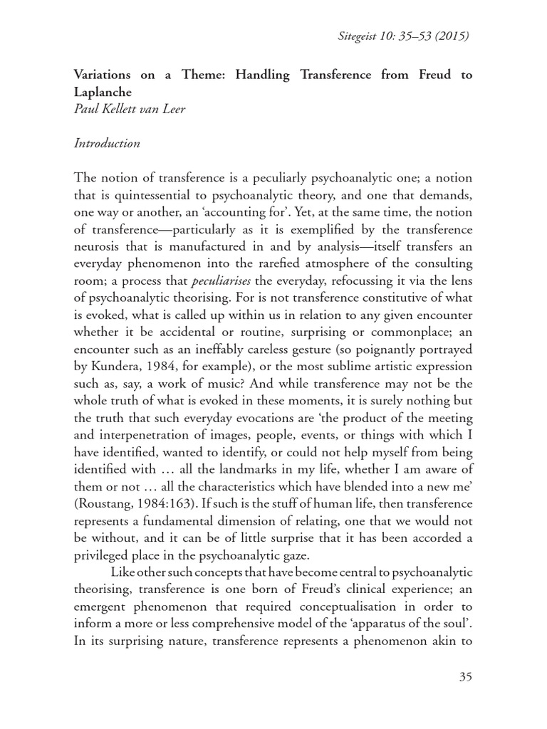 Variations on a Theme Handling Transference From Freud to Laplanche (1 ...