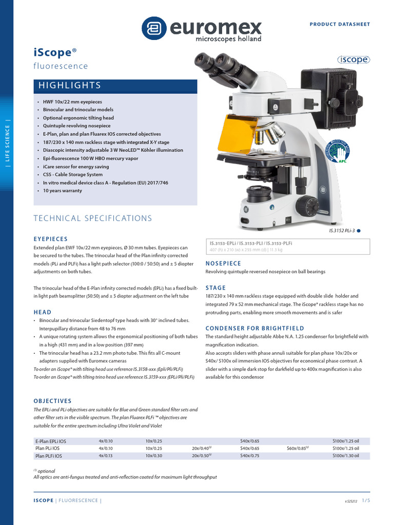 iScope® Fluorescence Microscope Specs | PDF | Angular Resolution ...