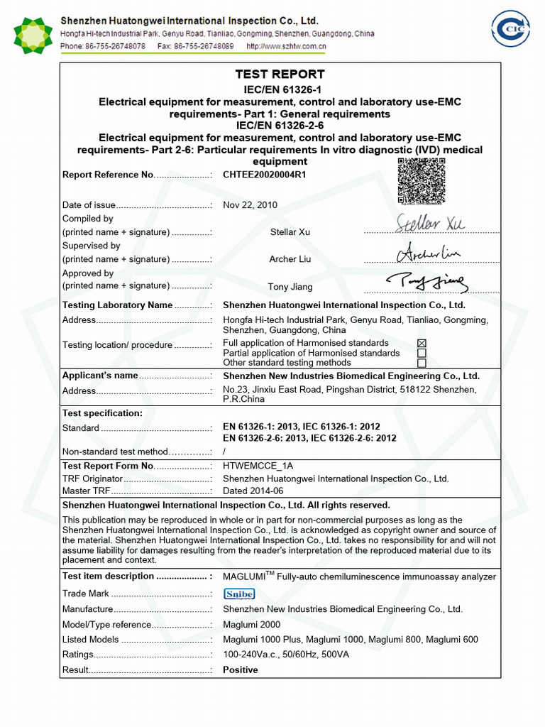 7h Emc Test Report Eniec 61326, Eniec 61326-2-6 | PDF | Mains ...