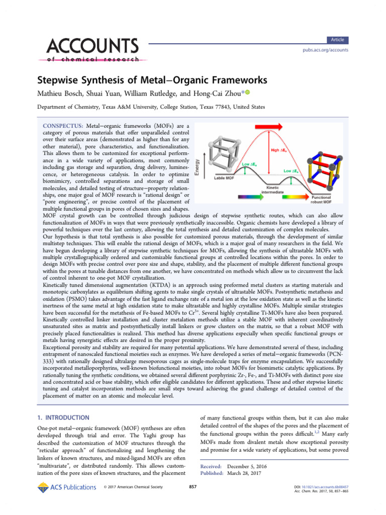 Stepwise Synthesis of Metal-Organic Frameworks | PDF | Chemical ...