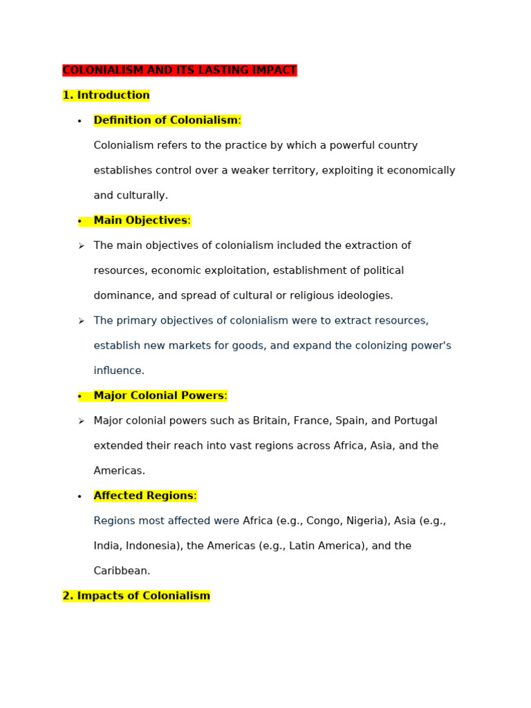 Lasting Effects of Colonialism Explained | PDF | Colonialism ...