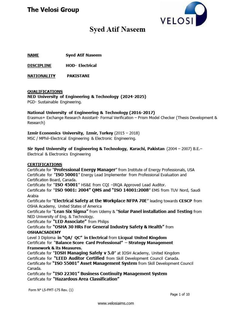 Syed Atif Naseem: Electrical HOD Profile | PDF | Smart Grid | Transformer