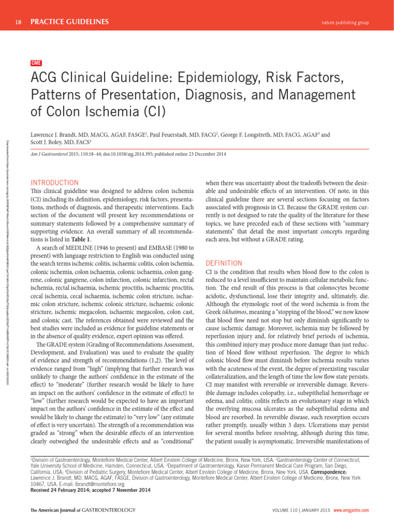 ACG Guidelines on Colon Ischemia 2015 | PDF | Ischemia | Medical ...