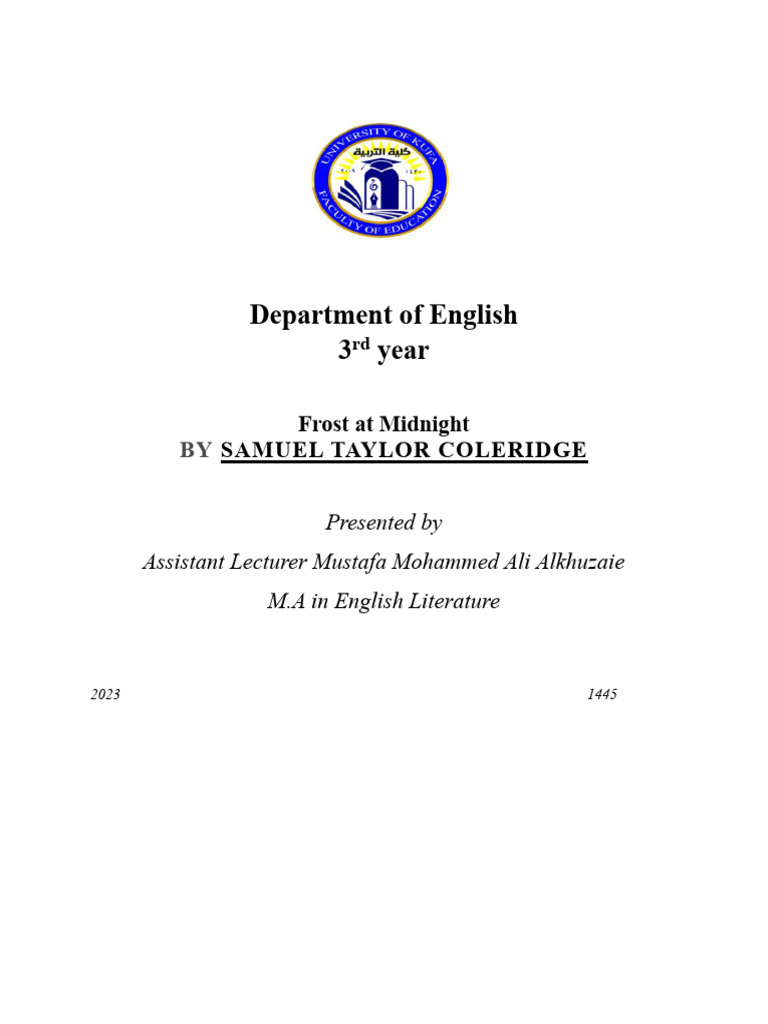 Analysis of Coleridge's "Frost at Midnight" | PDF