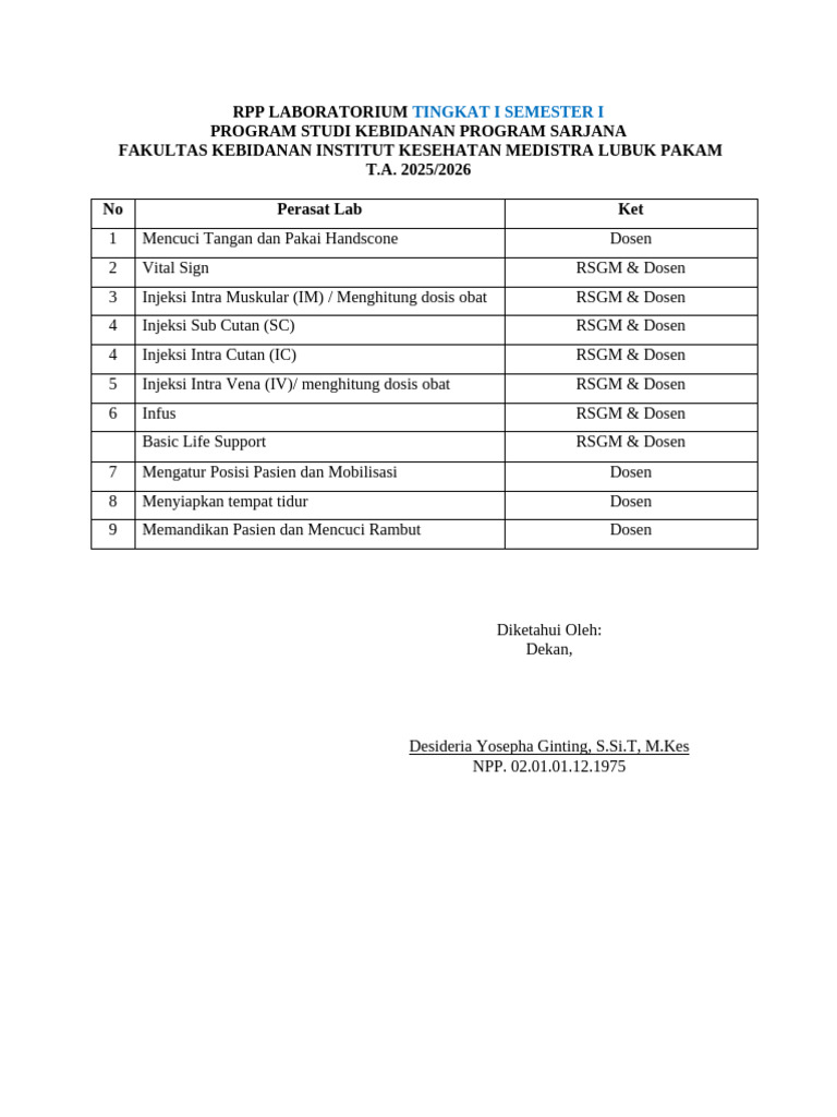 PERASAT LAB S1 KEBIDANAN 2025-2026 ganjil | PDF