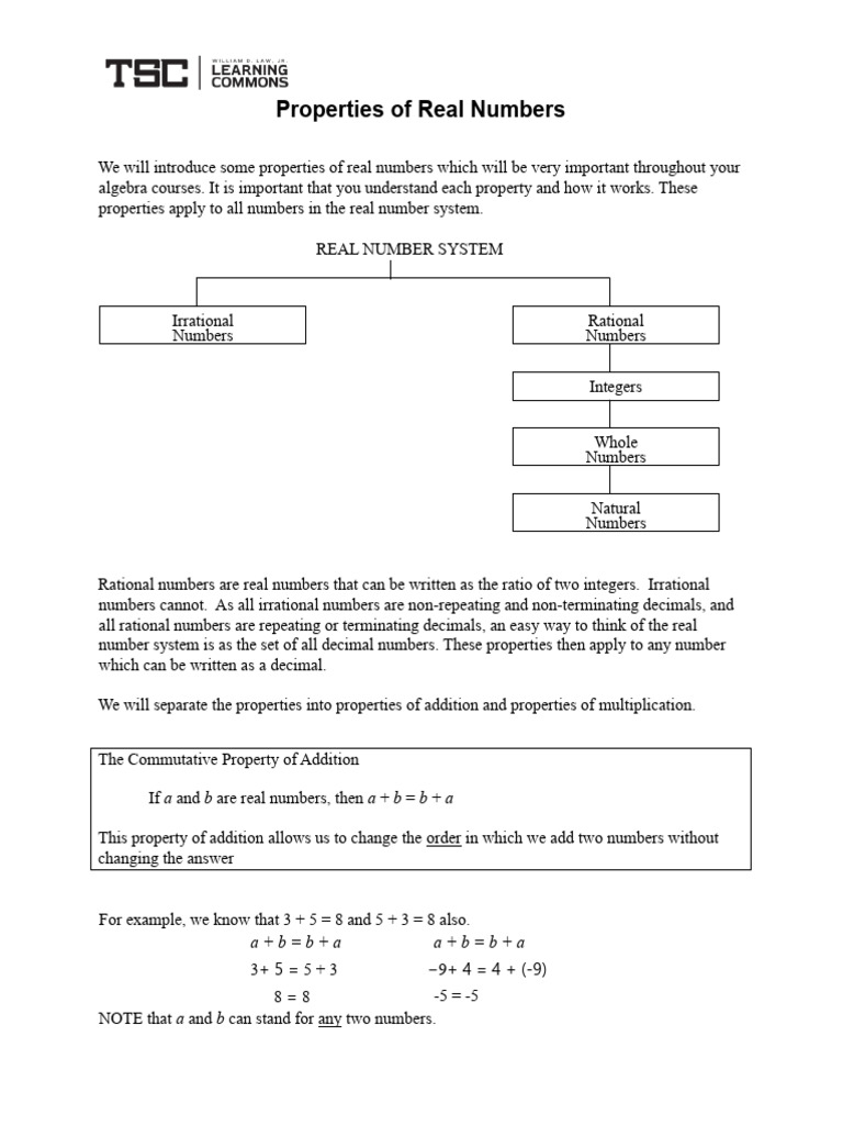 Properties of Real Numbers Explained | PDF | Numbers | Multiplication