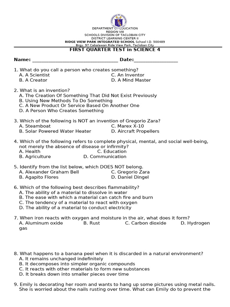 Science 4 1ST Quarter Test | PDF | Soil | Ecosystem