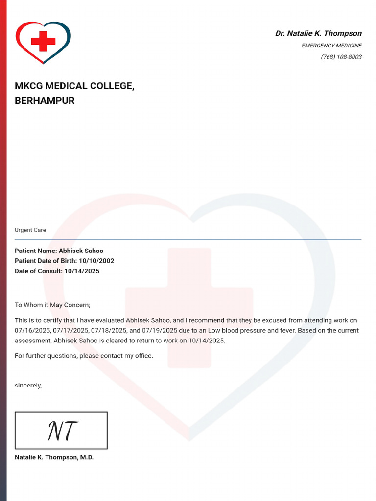 Doctor Note With Signature | PDF
