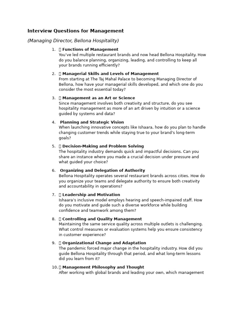 Management Interview Questions for Leaders | PDF | Creativity | Leadership