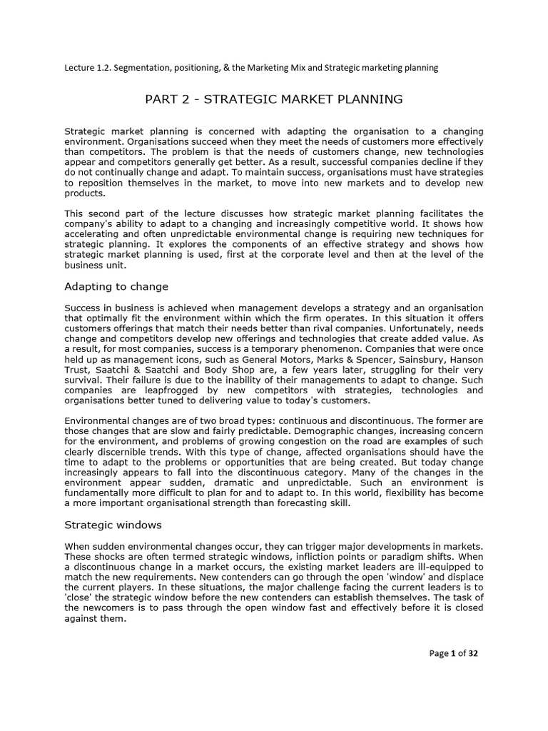 1.2. Strategic Market Planning | PDF | Strategic Management | Marketing