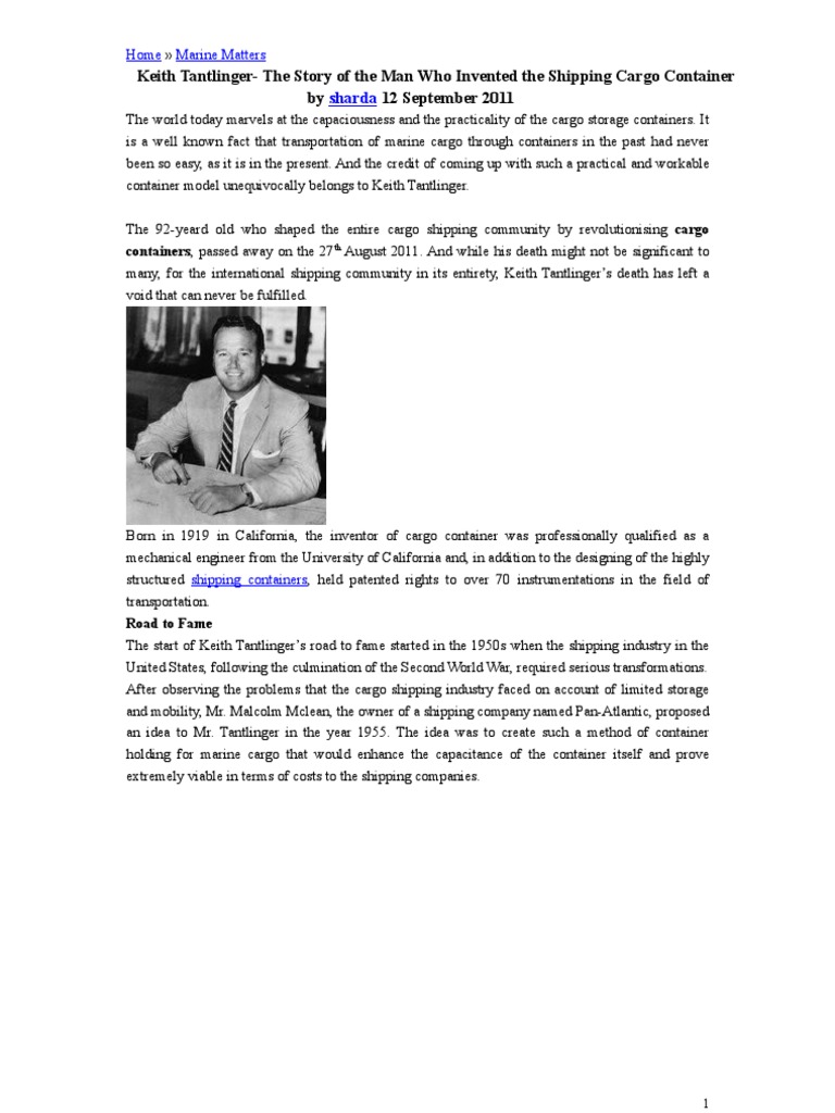 Keith Tantlinger The Story of The Man Who Invented The Shipping Cargo ...