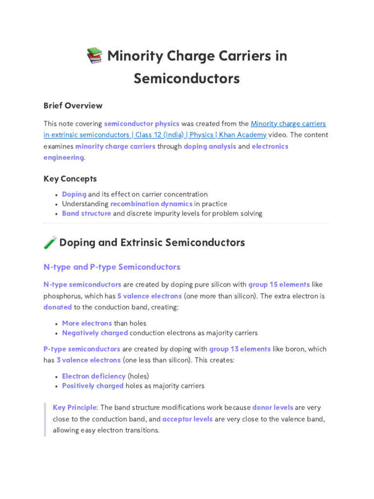 Minority Charge Carriers in Extrinsic Semiconductors | PDF | Doping ...