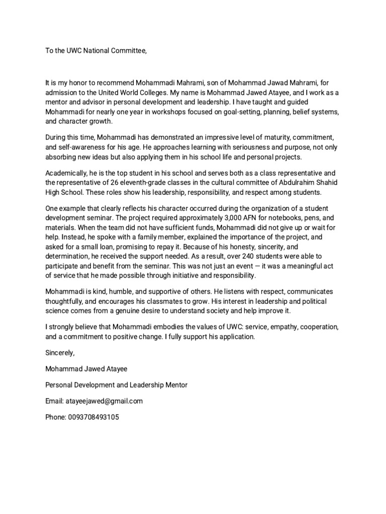 Recommendation for Mohammadi Mahrami | PDF