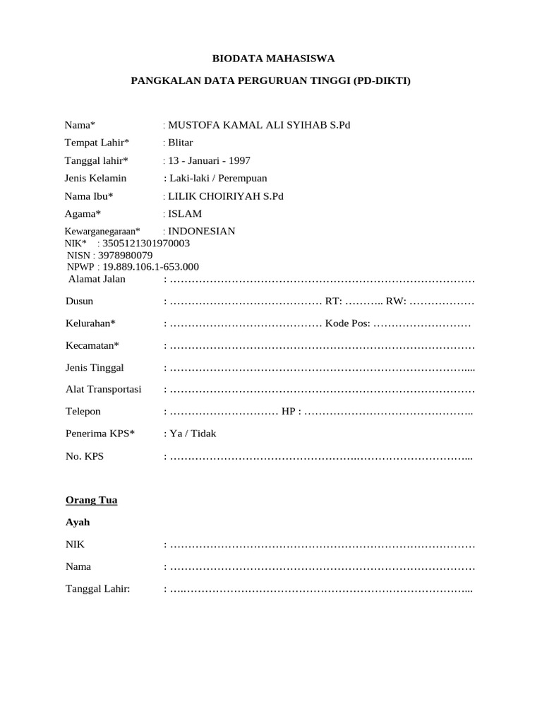 Form Biodata | PDF