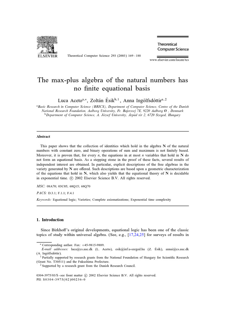 Max-Plus Algebra Lacks Finite Basis | PDF | Algebra | Equations