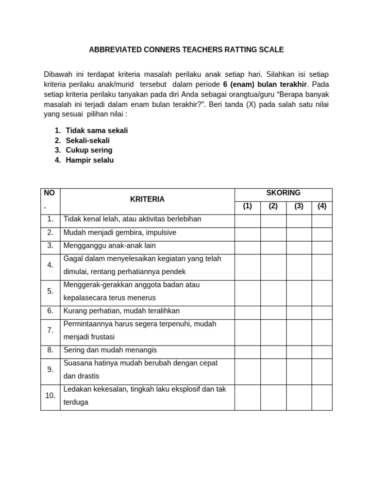 Skala Penilaian Perilaku Anak Conners | PDF