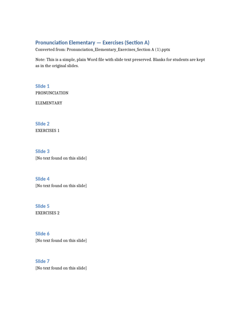 Pronunciation Elementary Exercises Section A | PDF