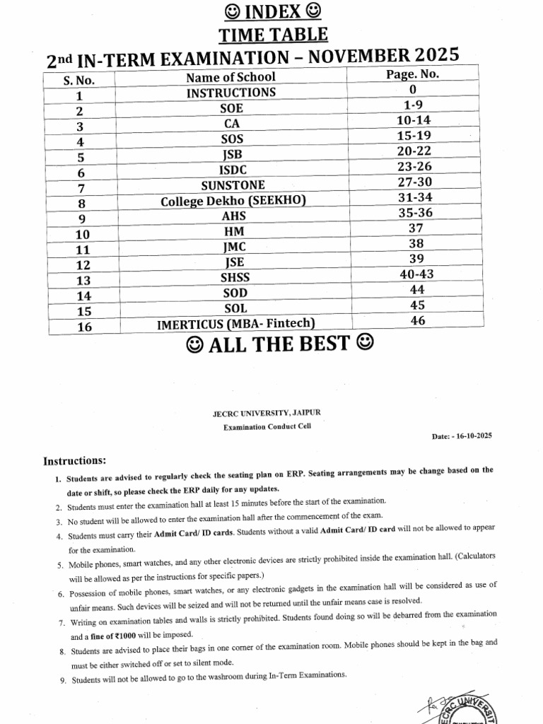 Time Table- 2nd in Term Exam November-2025 | PDF