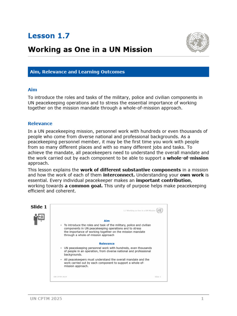 M1 - Lesson 1.7 Working as One in the Mission - Lesson | PDF ...
