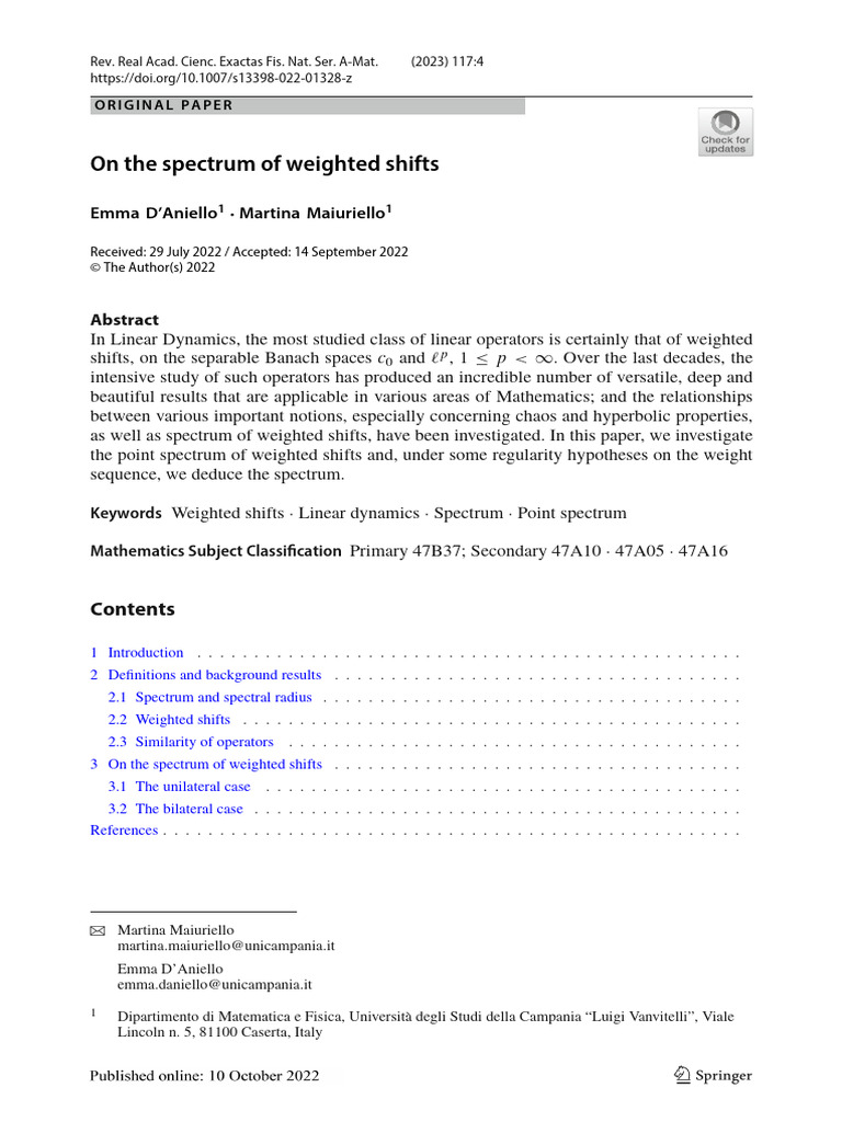 On The Spectrum of Weighted Shifts | PDF | Mathematical Relations ...