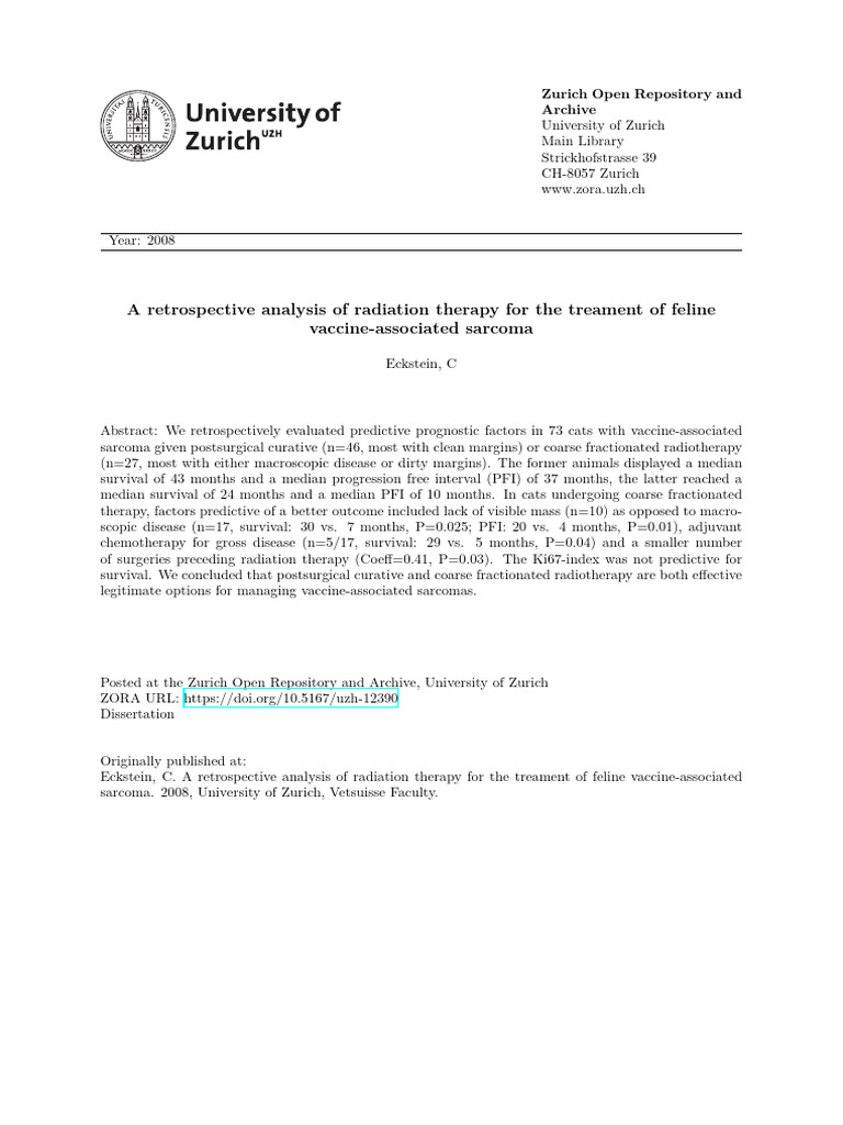 RT For Feline Vaccine-Associated Sarcoma ZORA | PDF | Radiation Therapy ...