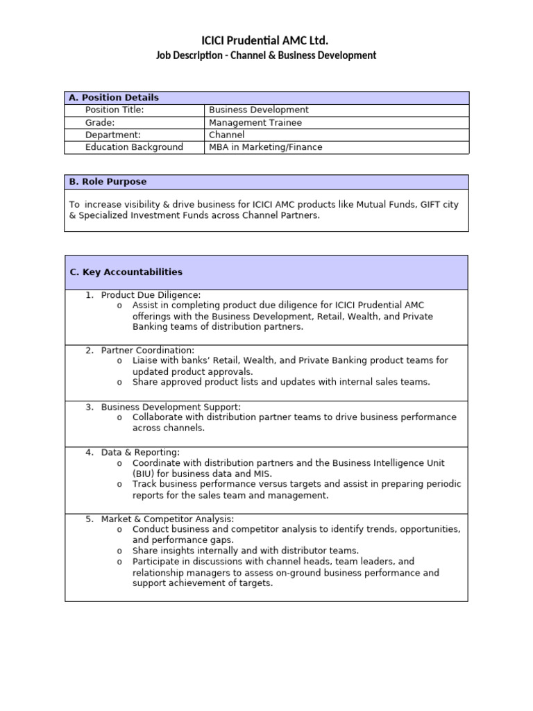 ICICI Prudential AMC LTD.: Job Description - Channel & Business ...