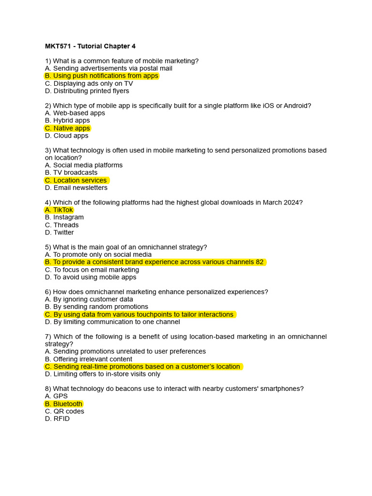 MKT571 - Tutorial Chapter 4 | PDF | Mobile Marketing | Mobile App